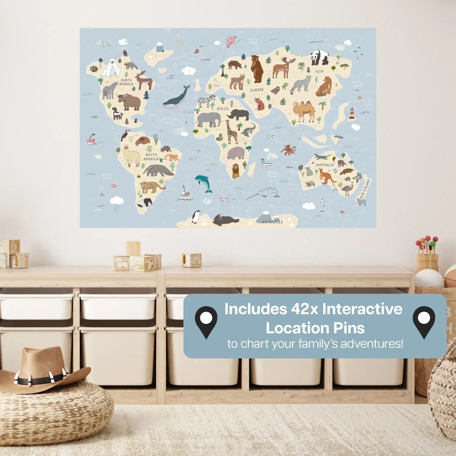 World Map Wall Decal – Interactive Design for Kids Rooms – Cool Kids ...