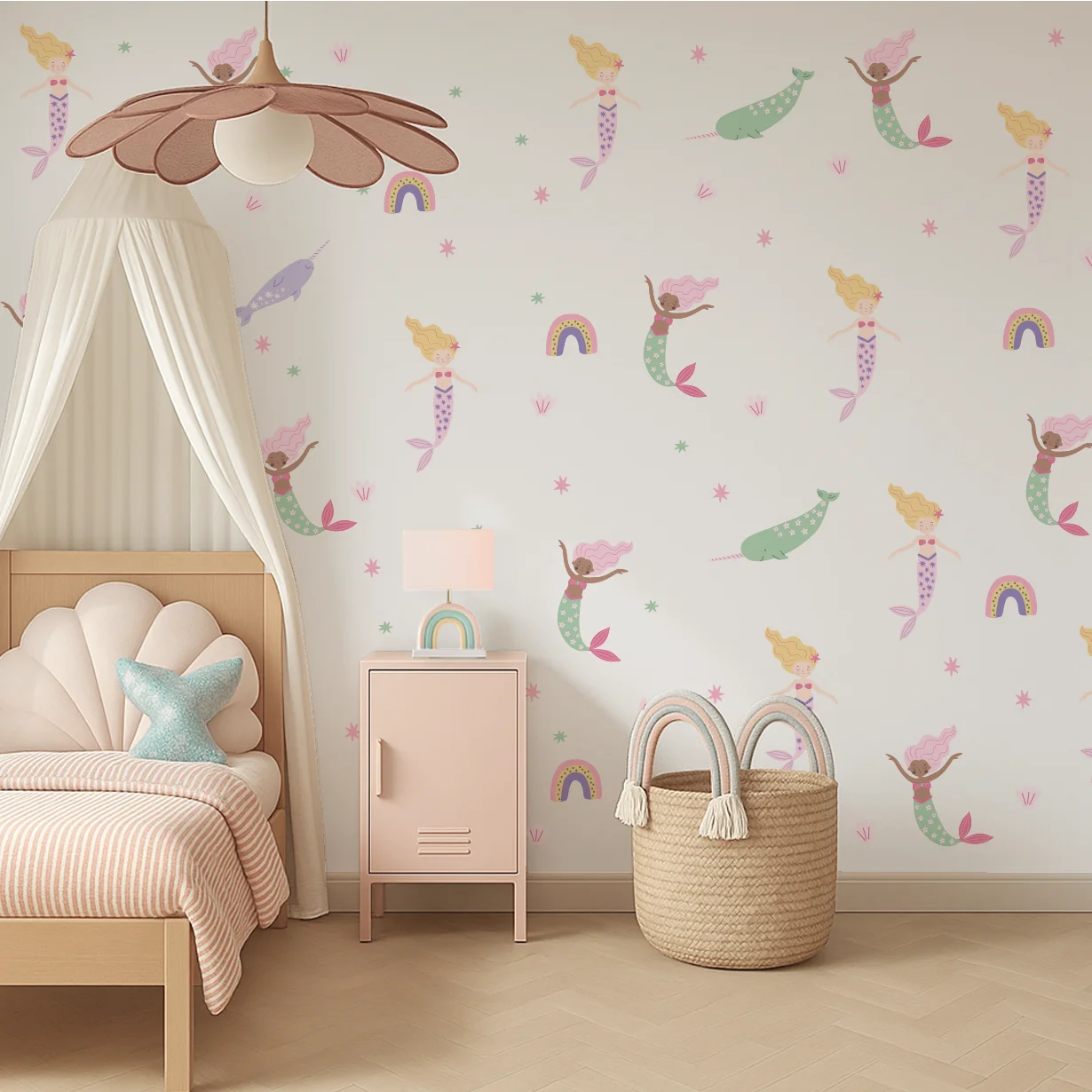 Mermaid Wall Stickers – Patterned Design: Rainbows & Narwhals – Cool ...