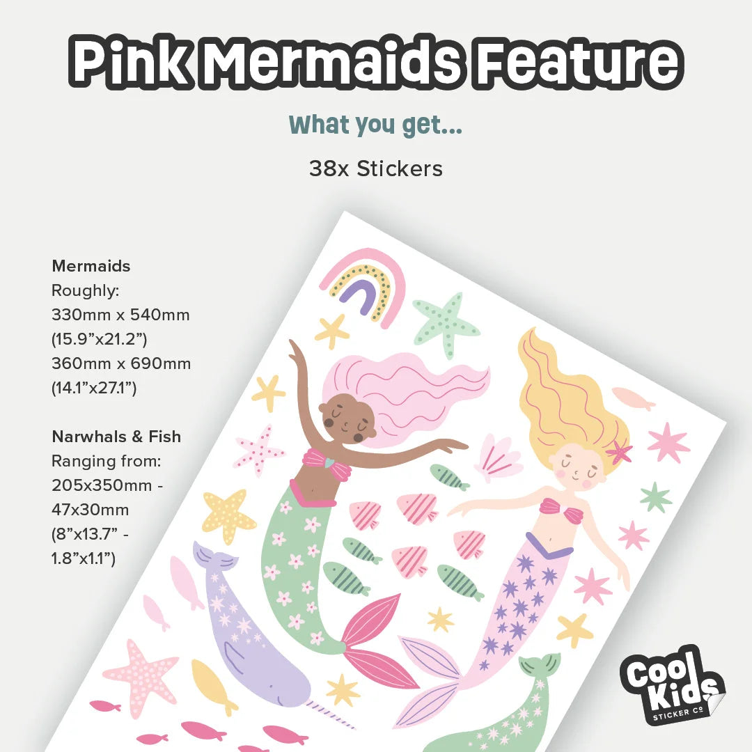 Mermaid & Narwhal Wall Decals – Coral or Pink Ocean Theme – Cool Kids ...