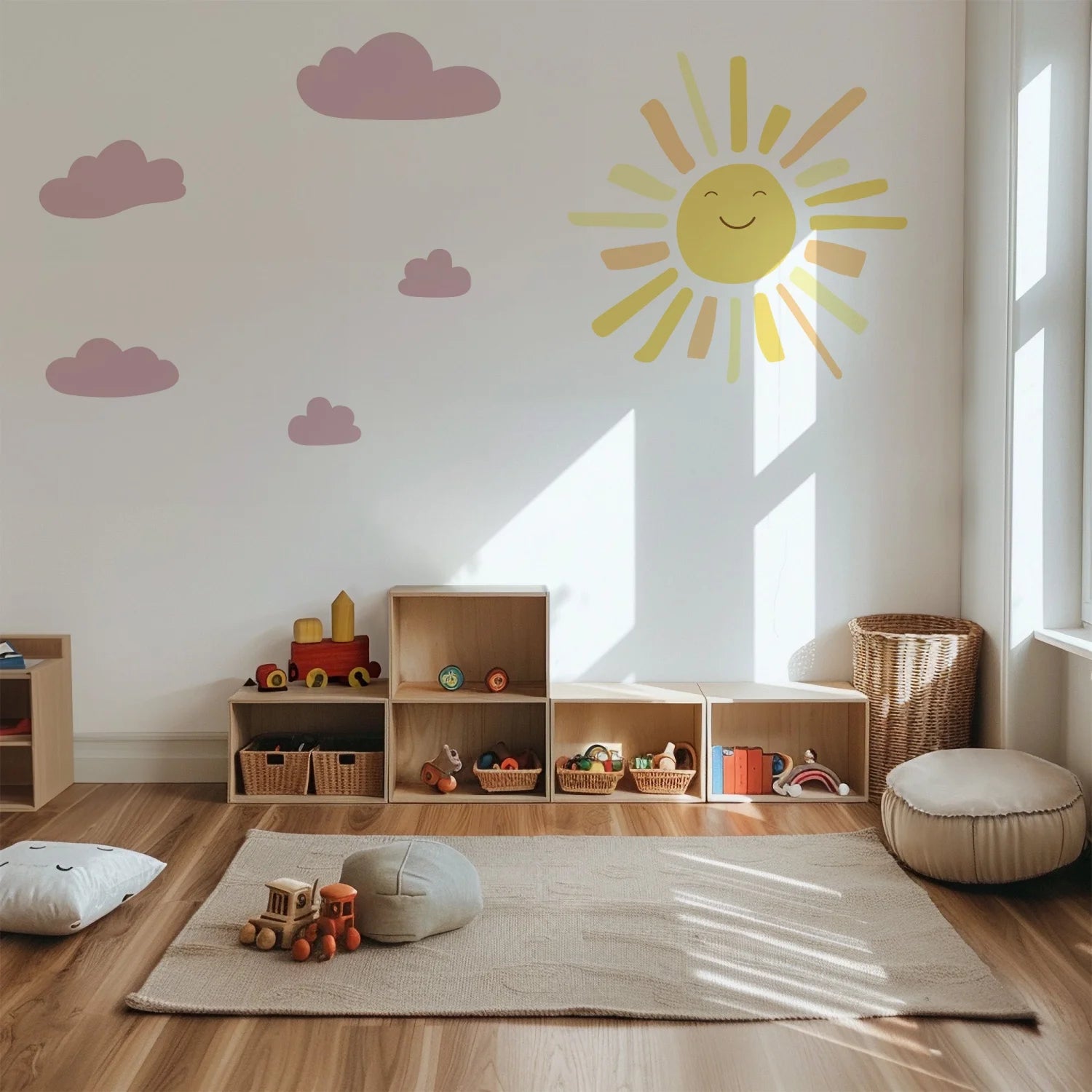 Smiling Sun Wall Decal – Long Rays Sunshine Sticker for Kids Rooms ...