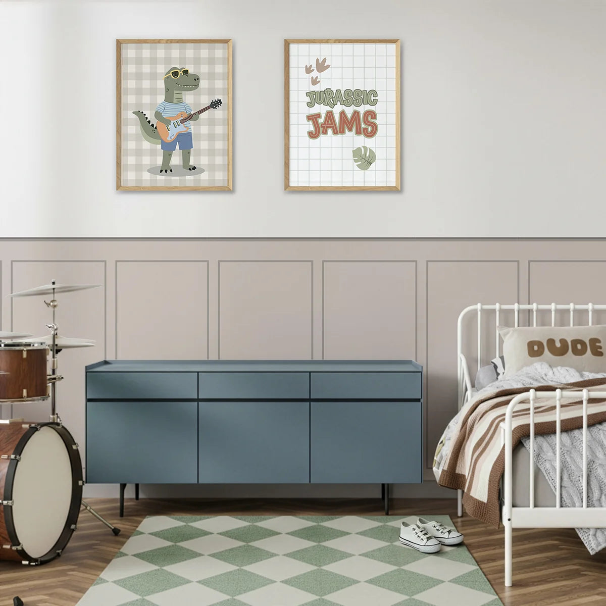 T-Rex on Guitar Wall Print – Dinosaur Wall Art for Boys Rooms | Cool ...